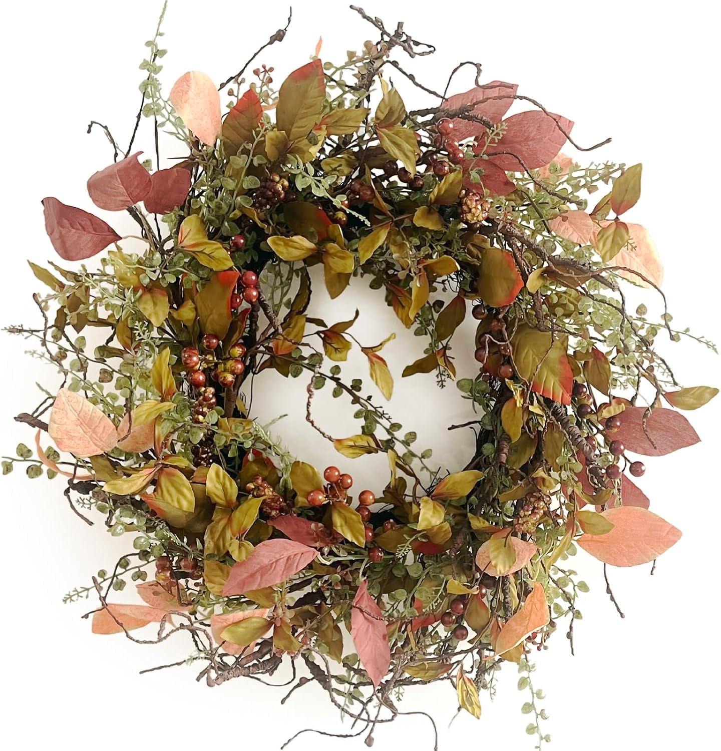 26 Inch Fall Wreaths for Front Door Burgundy Berry Wreath with Leave ...