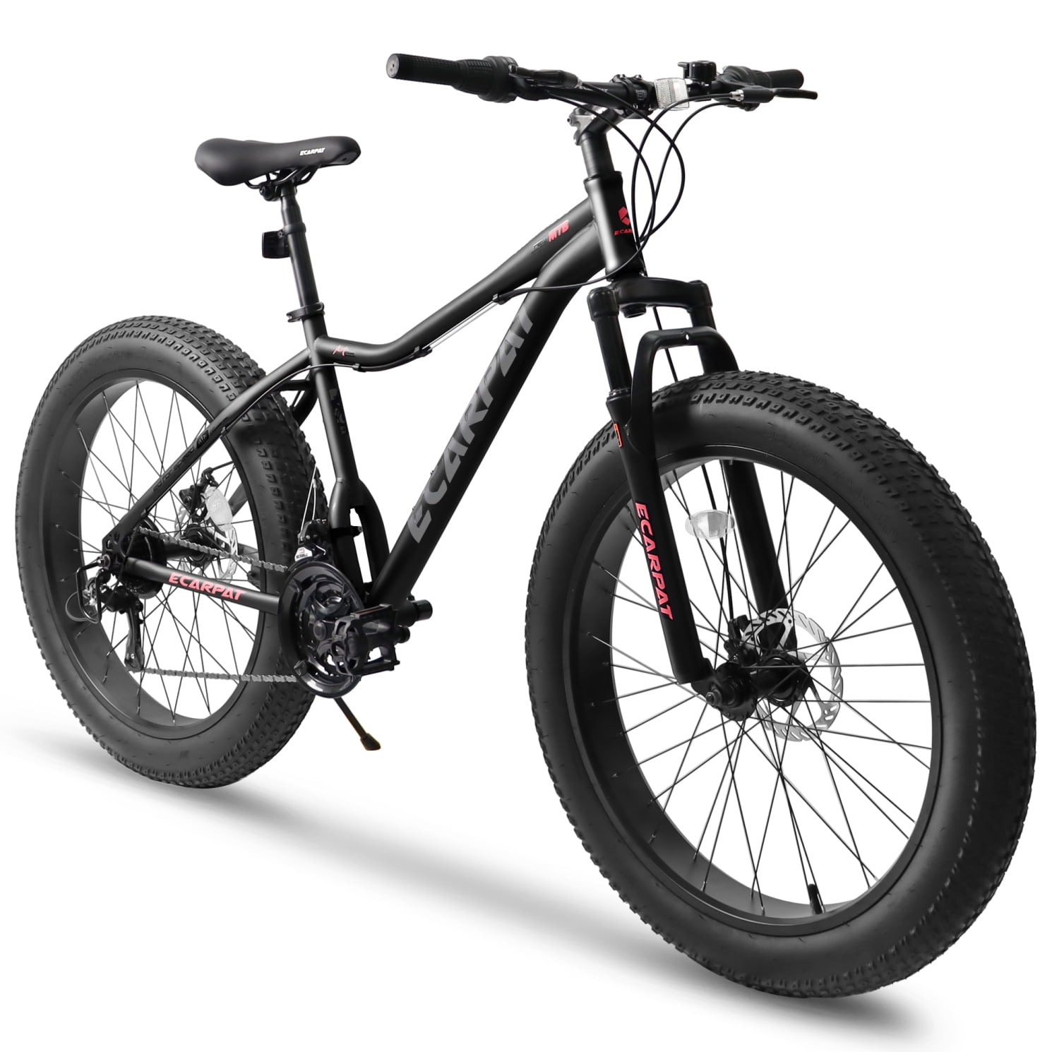 26 Inch Fat Tires Mountain Bike with Suspension Fork for Men and Women, 21-Speed Disc Brakes ...