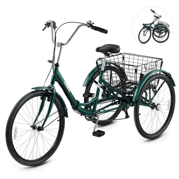 26 Inch Folding Adult Tricycle 7 Speed Trike with Removable Basket ...
