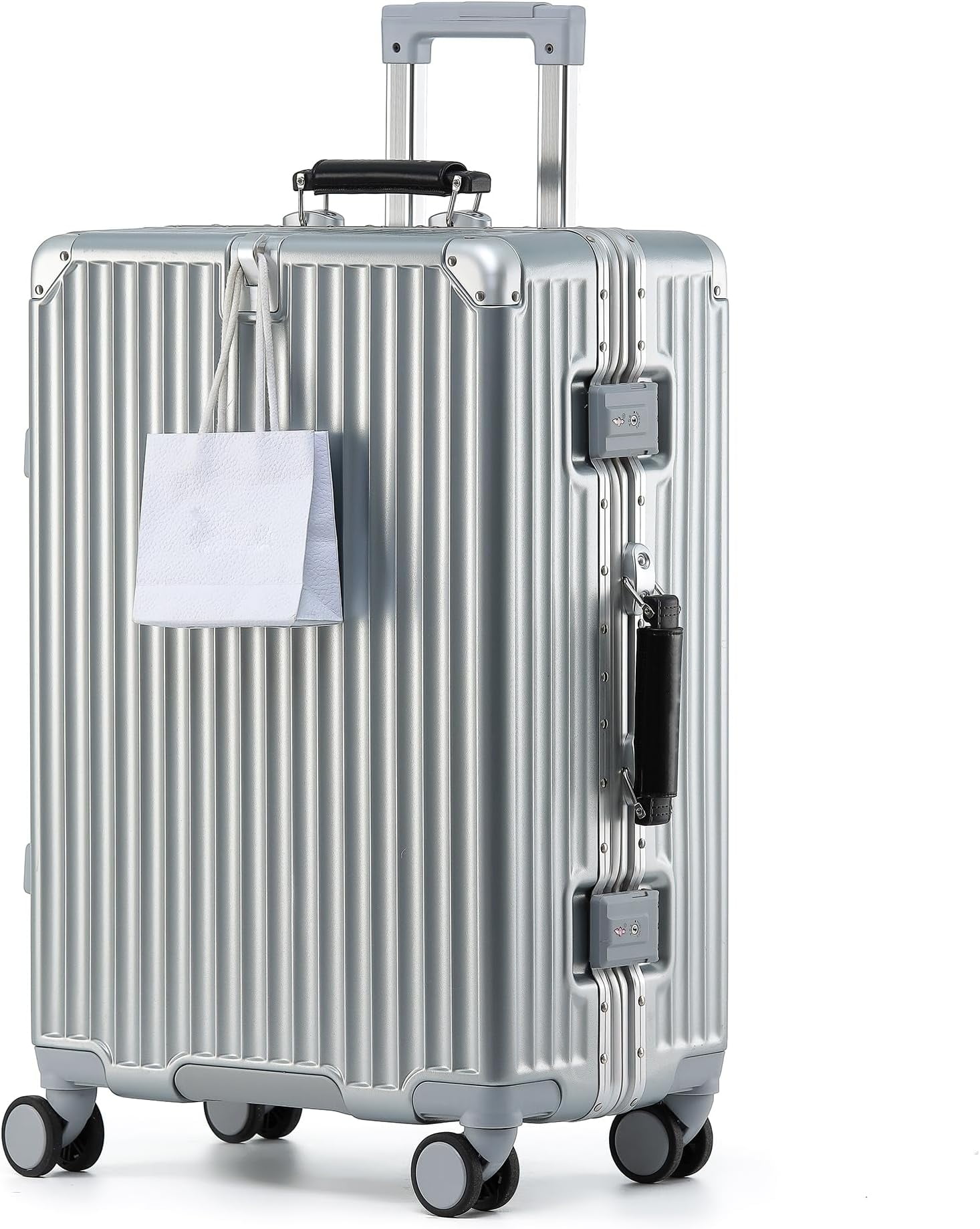 26 Inch Hardside Checked Luggage with Leather Handle, PC Zipperless ...