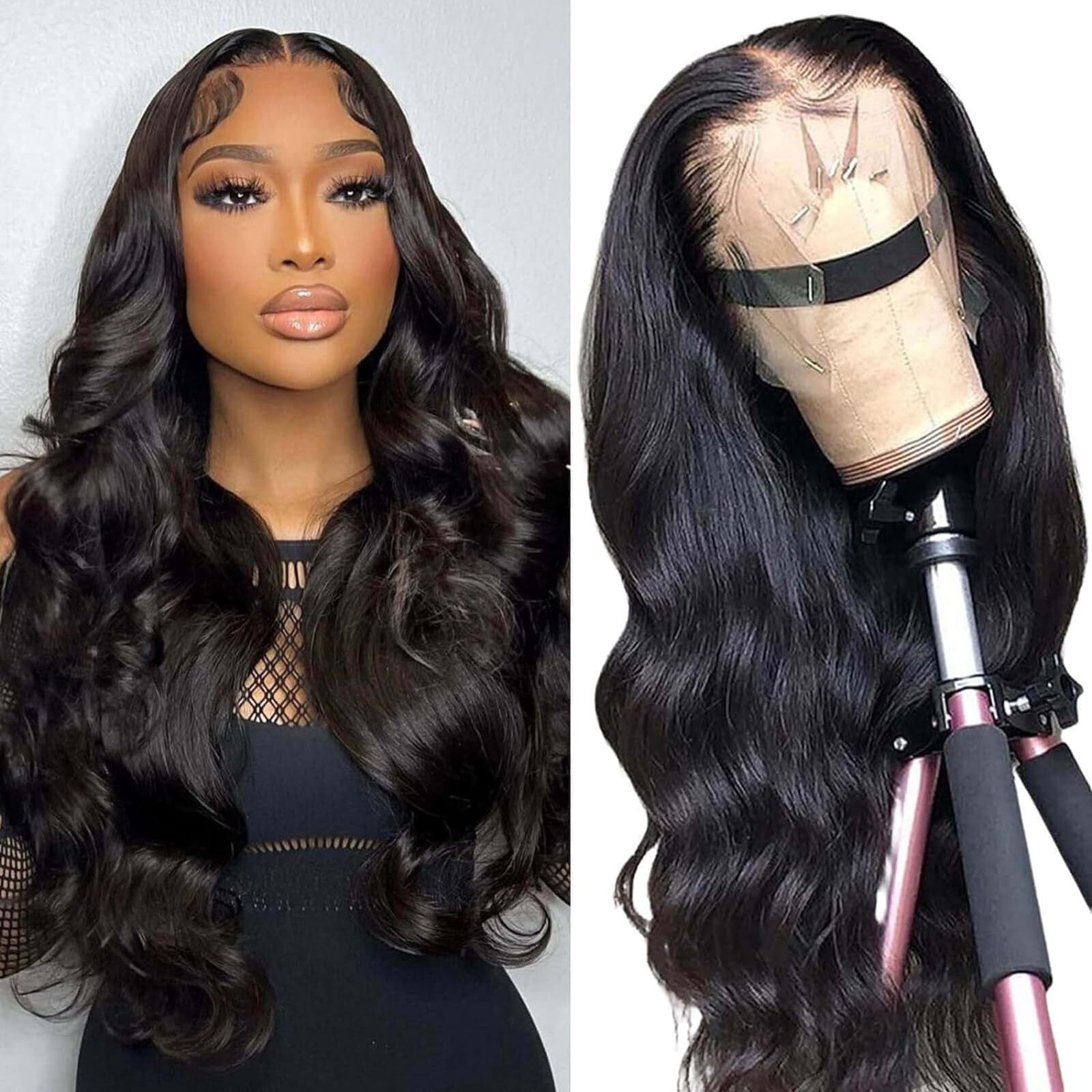 26 Inch Human Wig Women's Wavy Long Curly Hair with Wavy Medium Parted ...