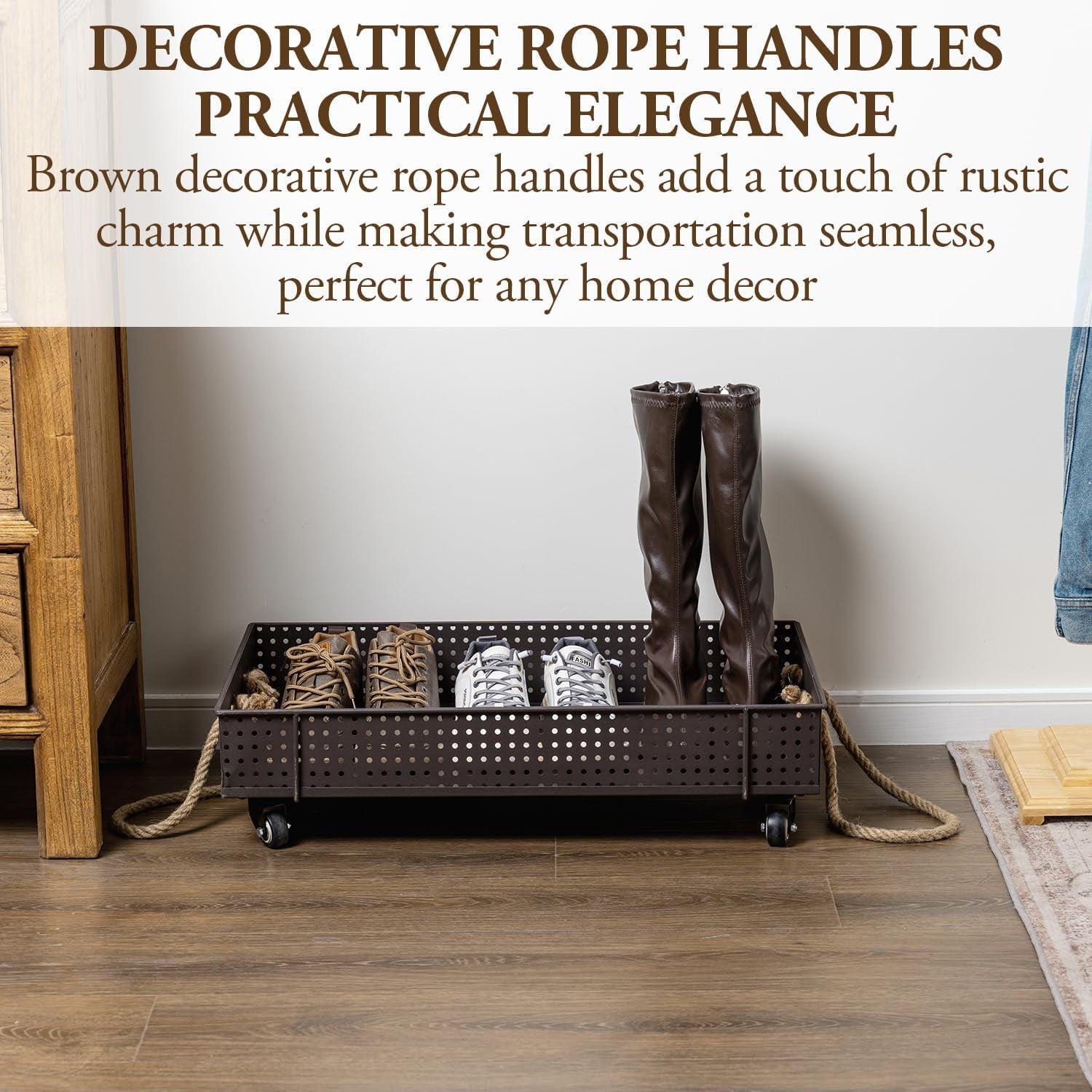 26 Inch Industrial Brown Metal Entryway Boot Tray with Wheels and ...