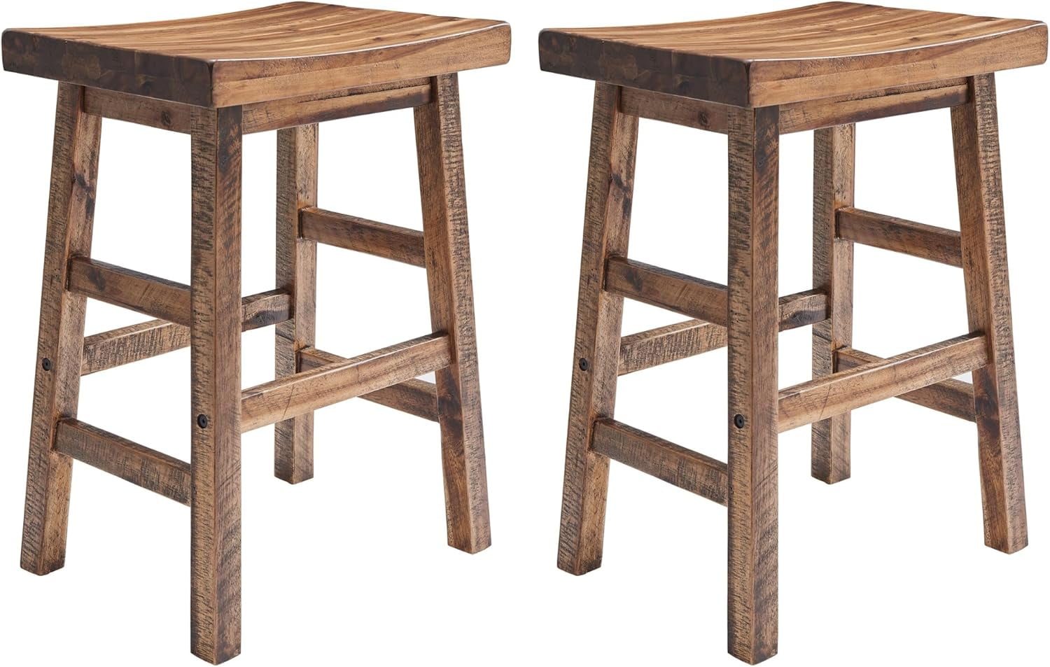 26-Inch Industrial Wood Counter-Height Stools – Set of 2 Rustic Saddle ...