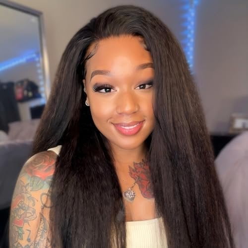 26 Inch Kinky Straight 3 in 1 Half Wig Human Hair No Glue No Trace Flip ...