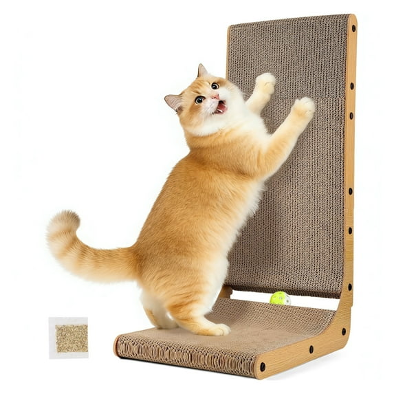 26 Inch L-Shaped Cat Scratcher Pad (1 Pack) Single-Sided Cardboard for ...