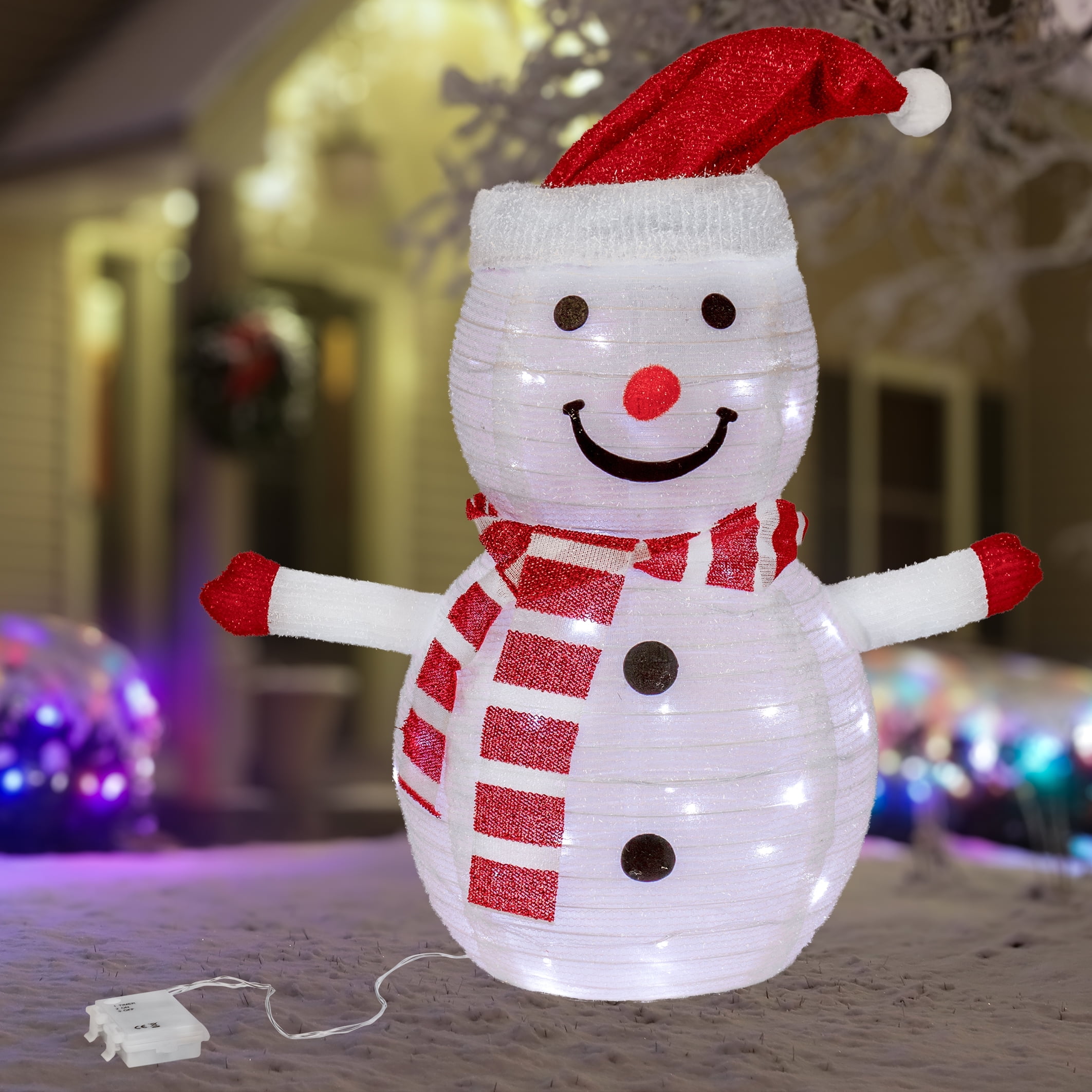 26 Inch Lighted Pop Up Snowman with 45 LED Christmas Outdoor Indoor Decoration Battery Operated ...