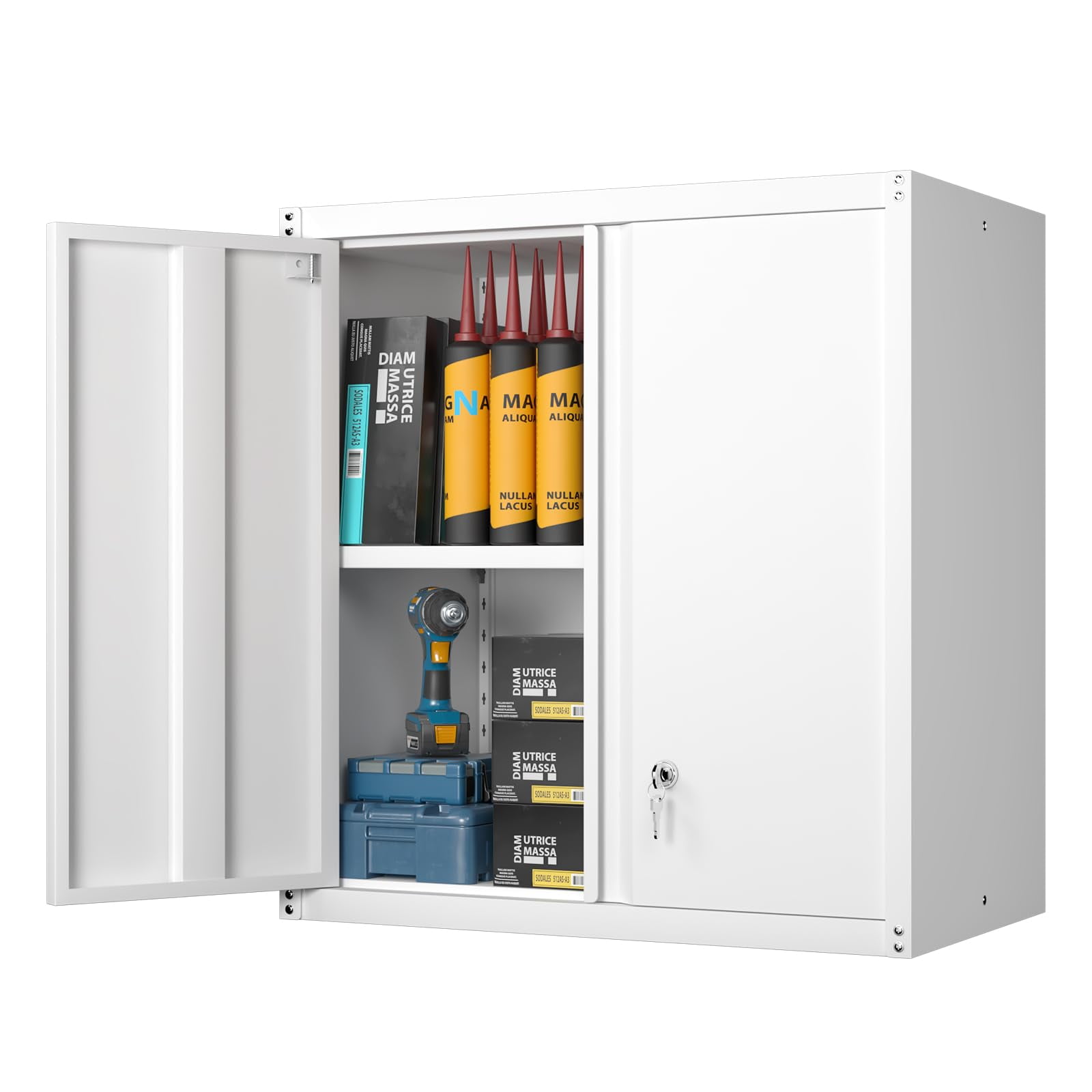 26 Inch Locking Metal Wall Cabinet, Wall Mount Storage with Adjustable ...