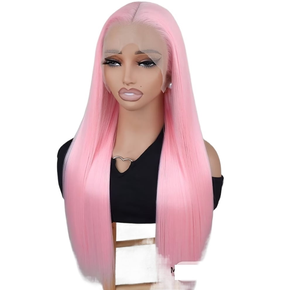 26 Inch Long Pink Bangs-Free Lace Front Hair Wigs - High-Definition ...