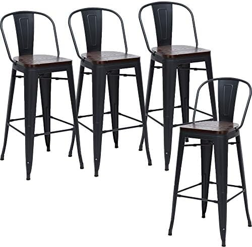 26 Inch Metal Bar Stool Kitchen Counter Bar Stools High Back Set of 4 ...