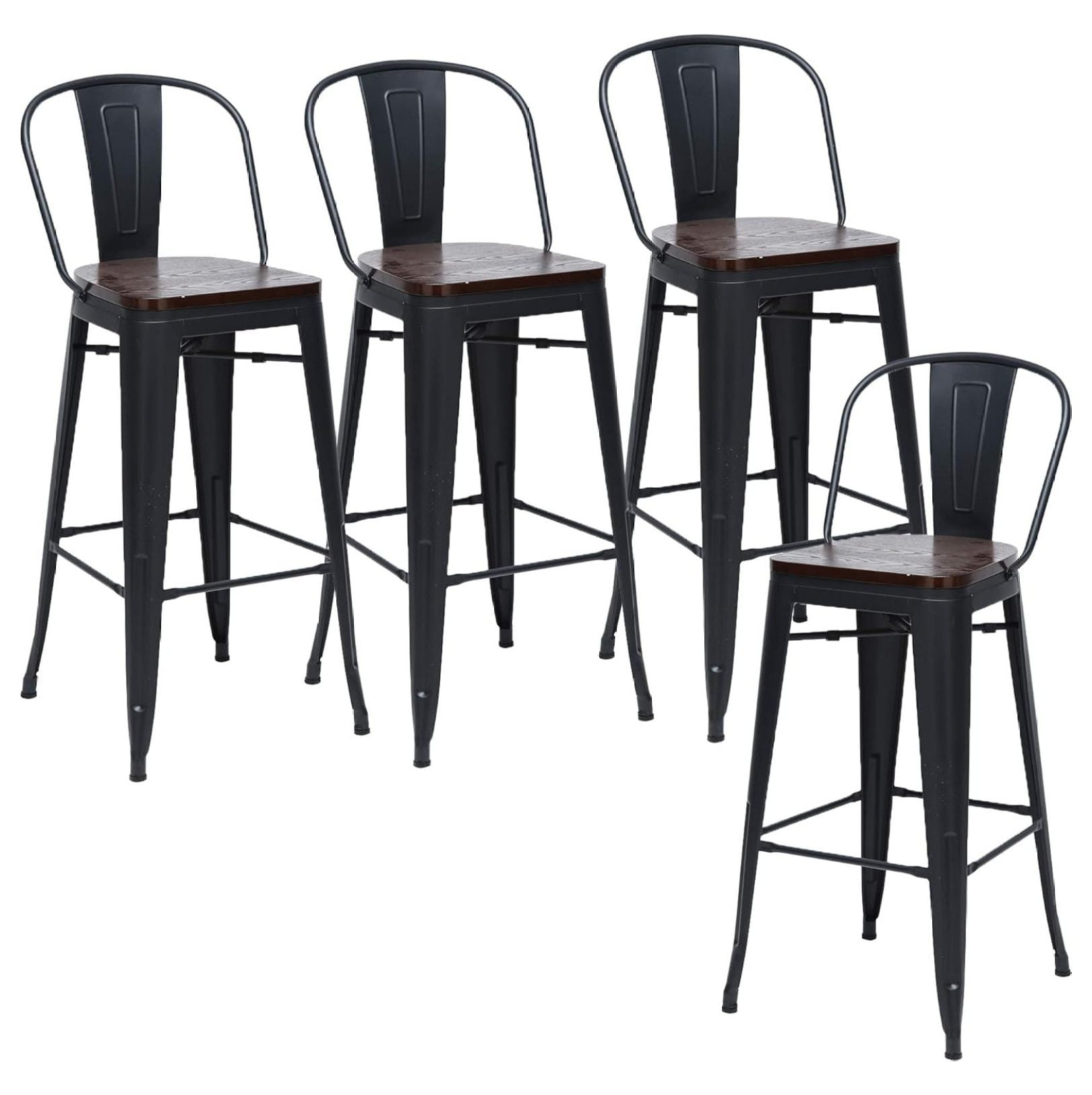 26 Inch Metal Bar Stool Kitchen Counter Bar Stools High Back Set of 4 ...