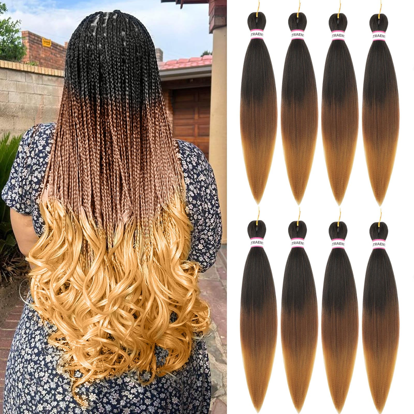 26 Inch Ombre Braiding Hair Pre Stretched 8 Packs Brown Braiding Hair ...