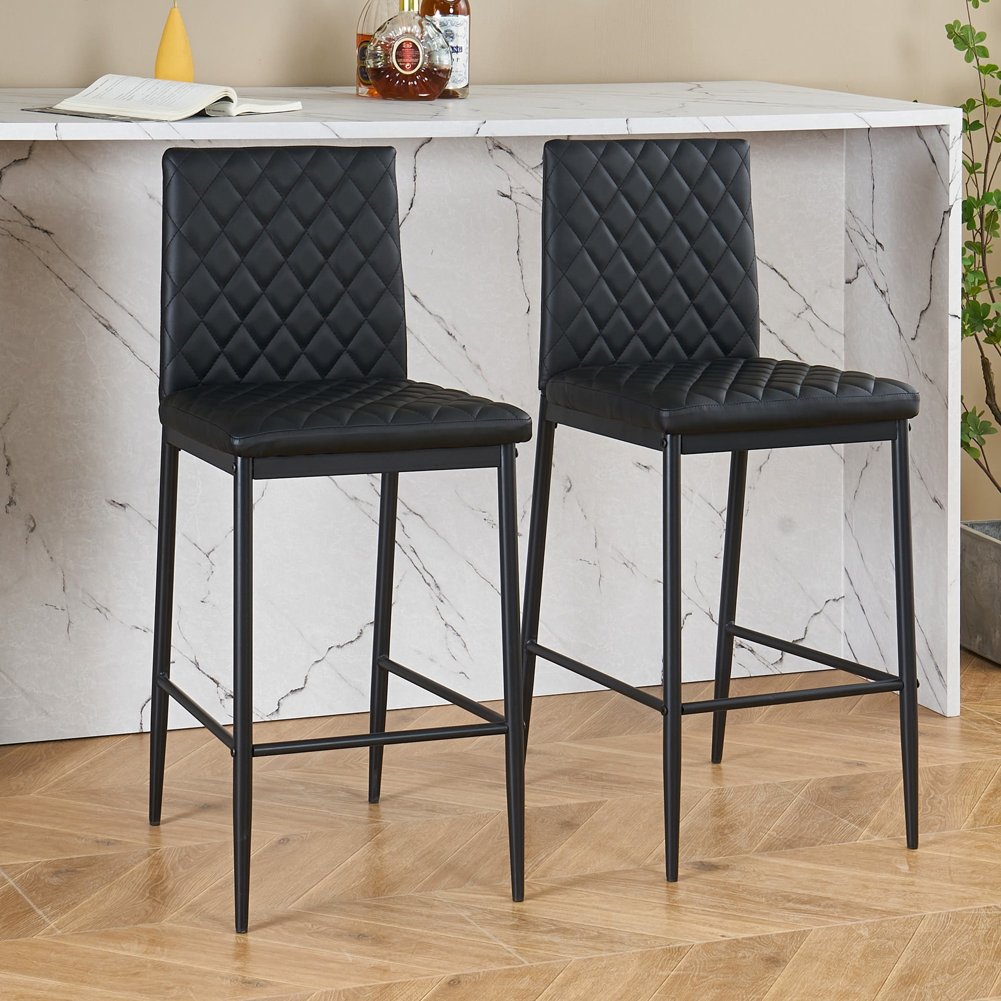 26 Inch PU Leather Counter Height Dining Chairs, Diamond-Shaped Dining ...