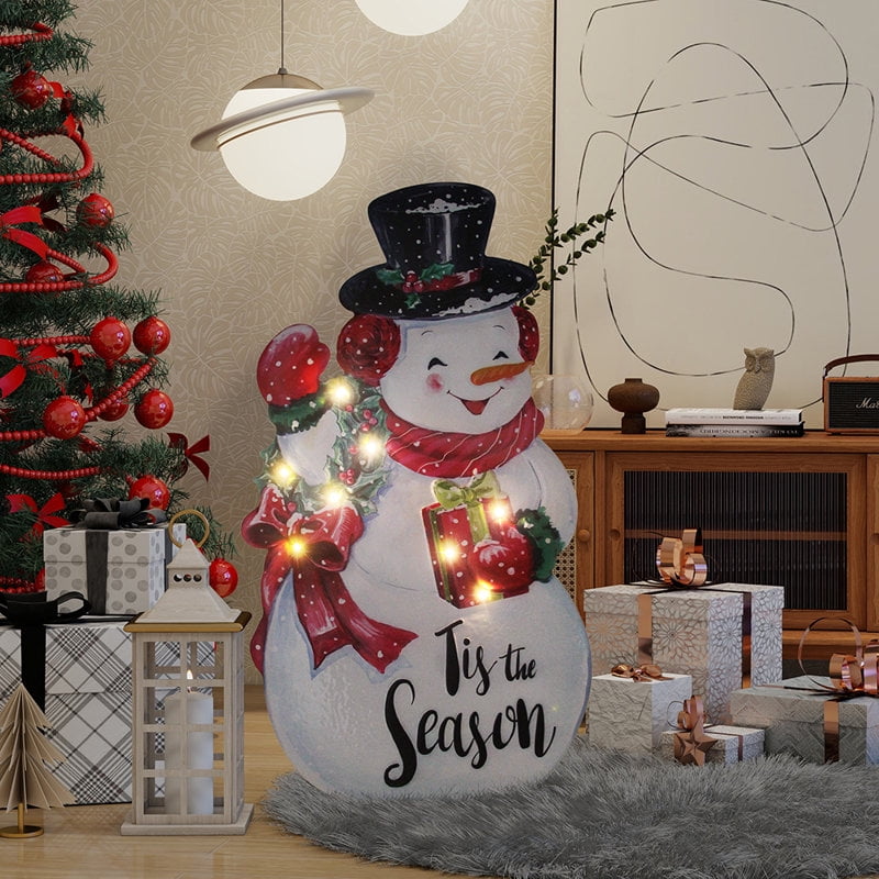 26 Inch Pre-Lit Iron Christmas Snowman Sign - Walmart.com