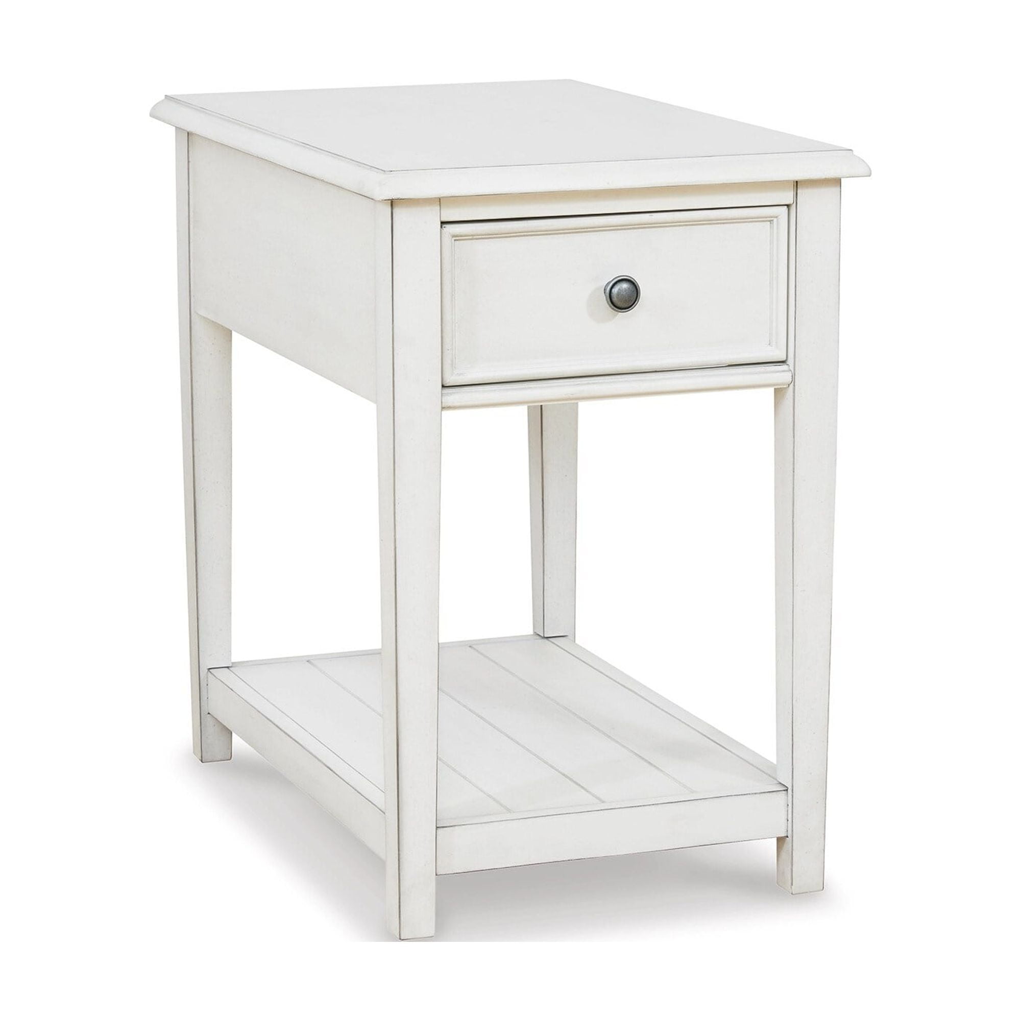 26 Inch Rectangular Side End Table, Whitewash Wood, Single Drawer and ...
