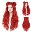 26-Inch Reddish Brown Double Bun Head Hair Wigs - Long Curly Natural ...