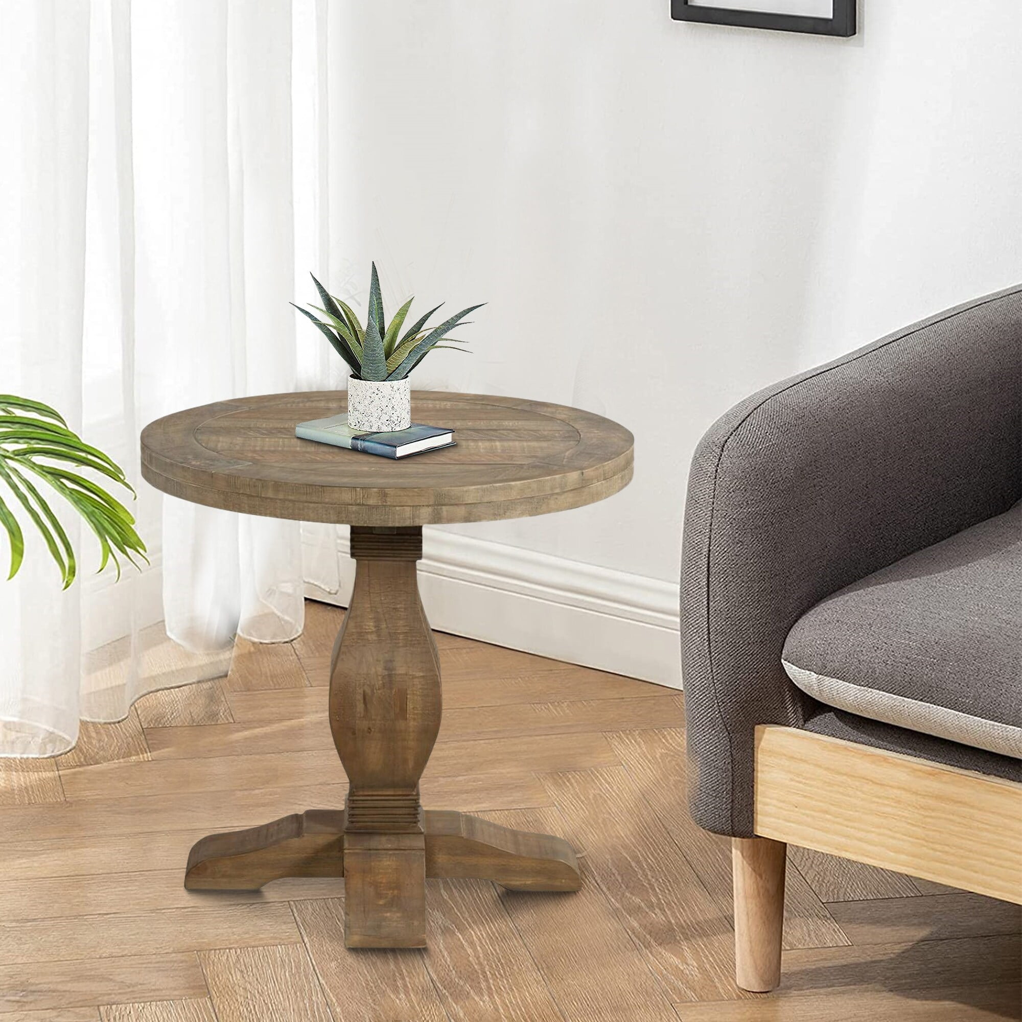 26 Inch Round End Table with Pedestal Base, Brown - Walmart.com