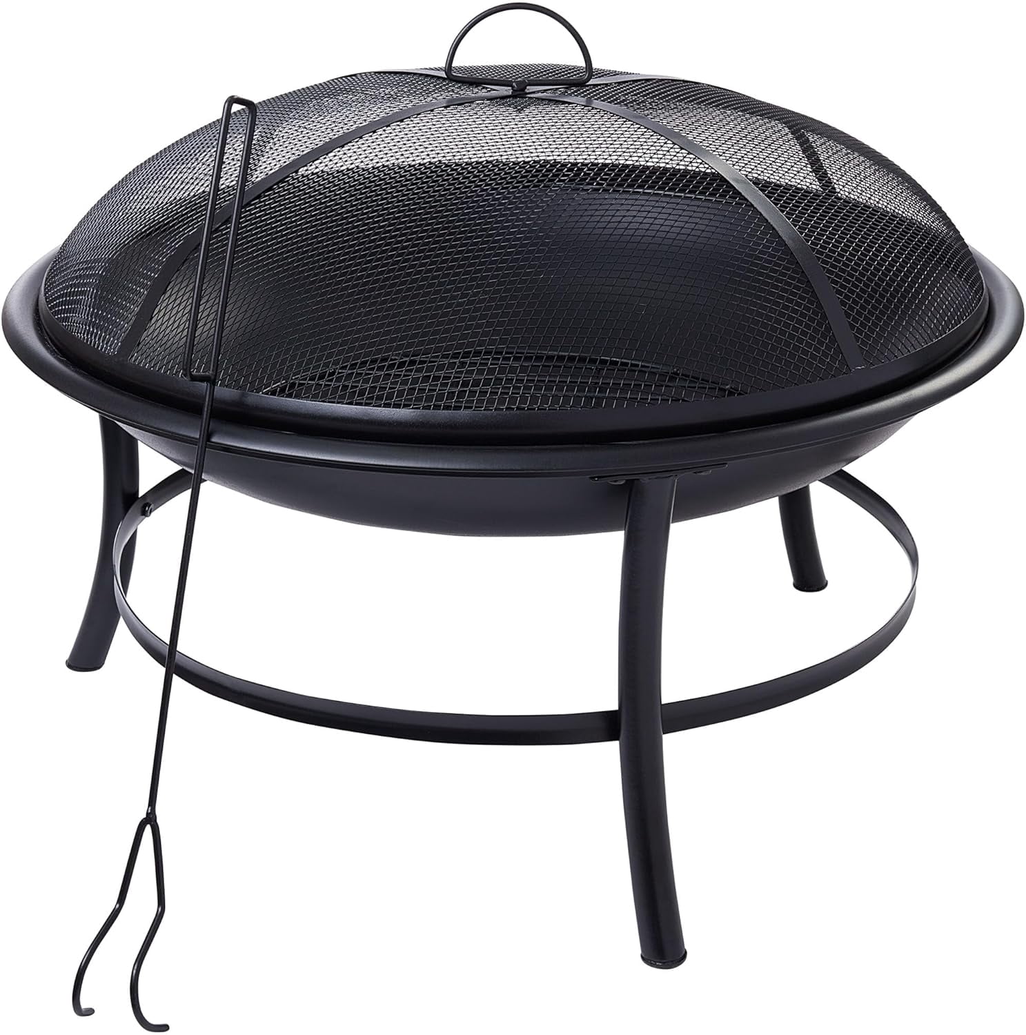 26-Inch Round Iron Outdoor Wood Burning Fire Pit with Spark Screen ...