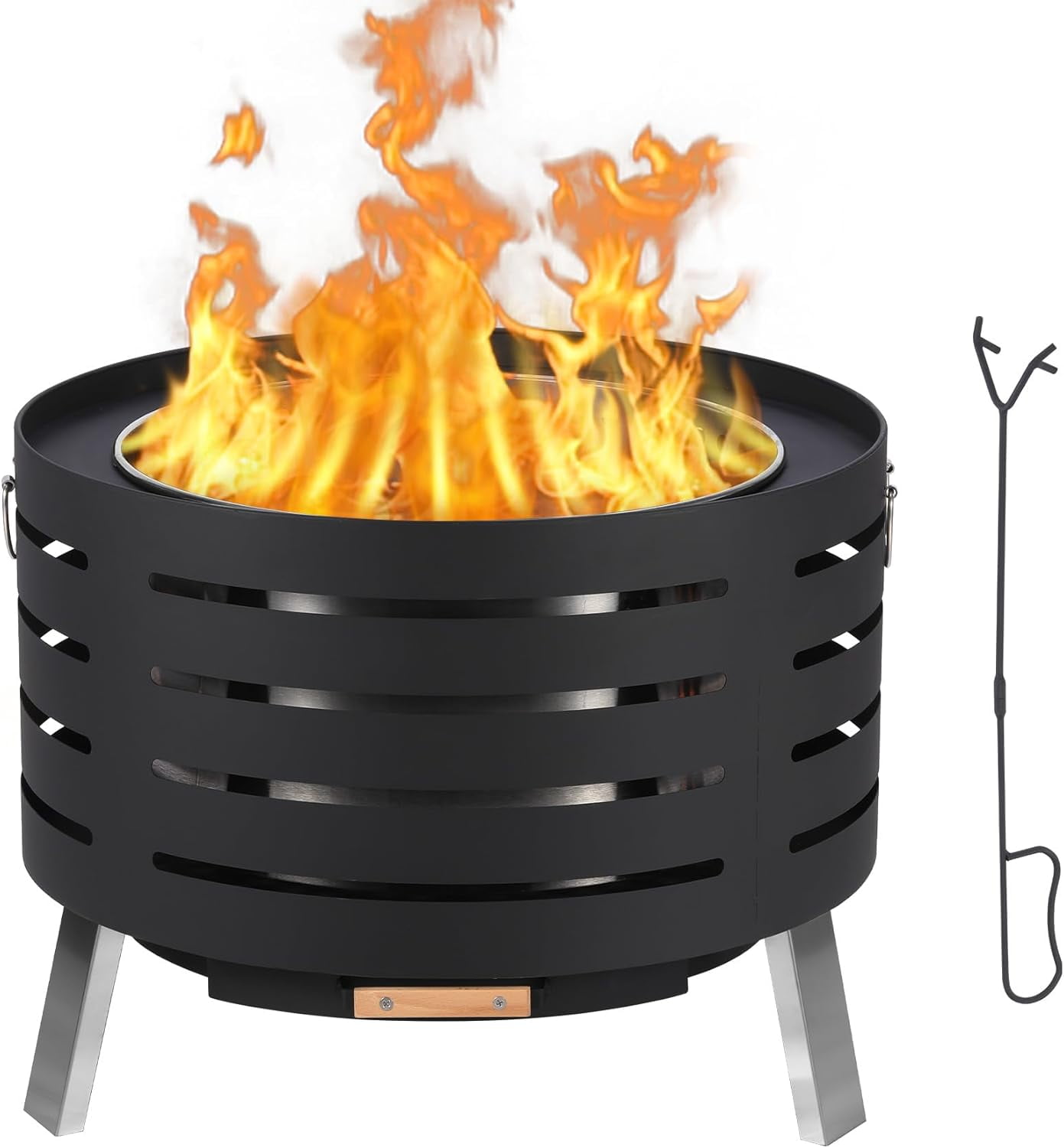 26 Inch Smokeless Fire Pit, Outdoor Wood Burning Firepit with Removable ...