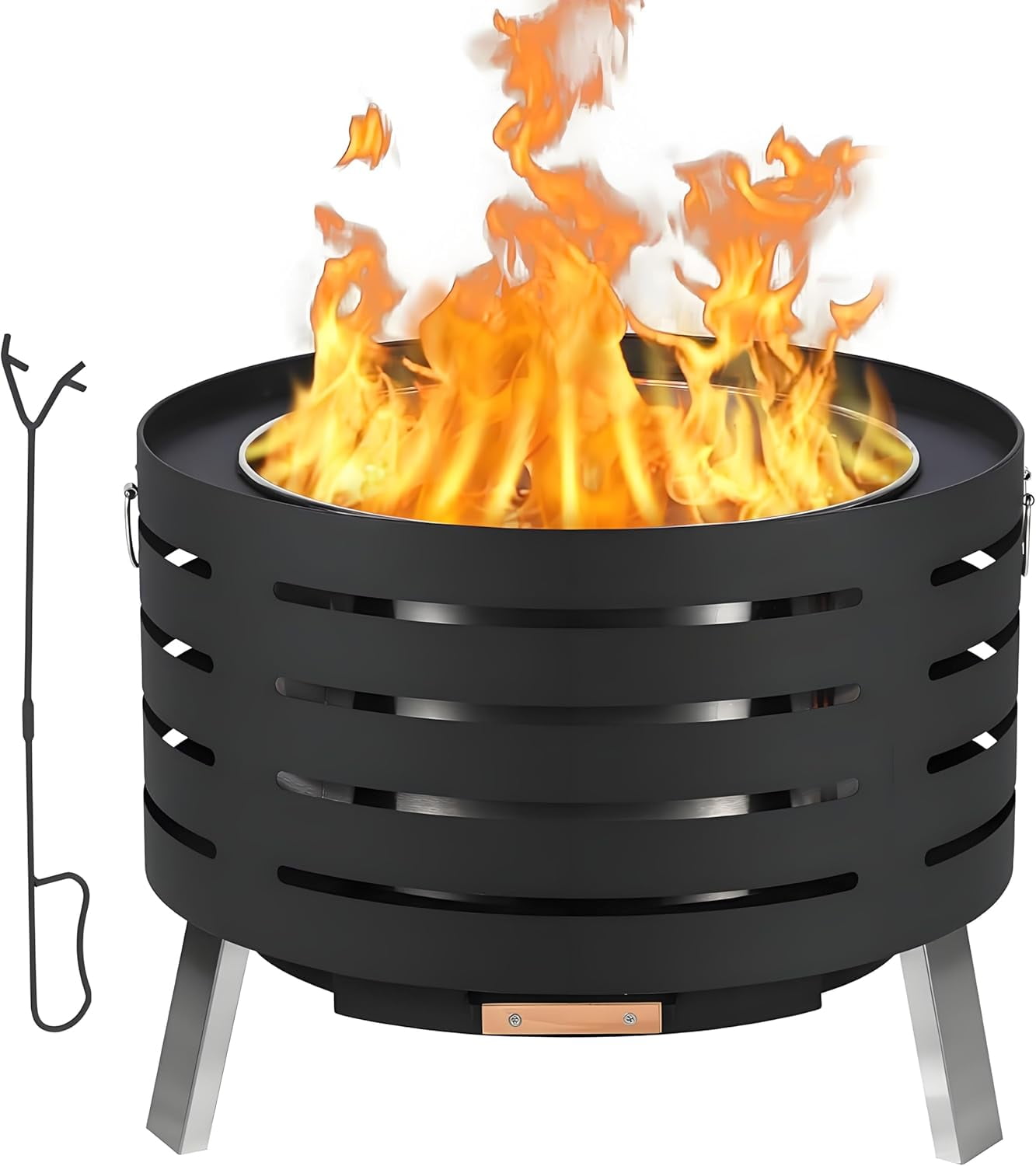26 Inch Smokeless Firepit, Round Fire Pit with Removable Ashtray, Fire ...