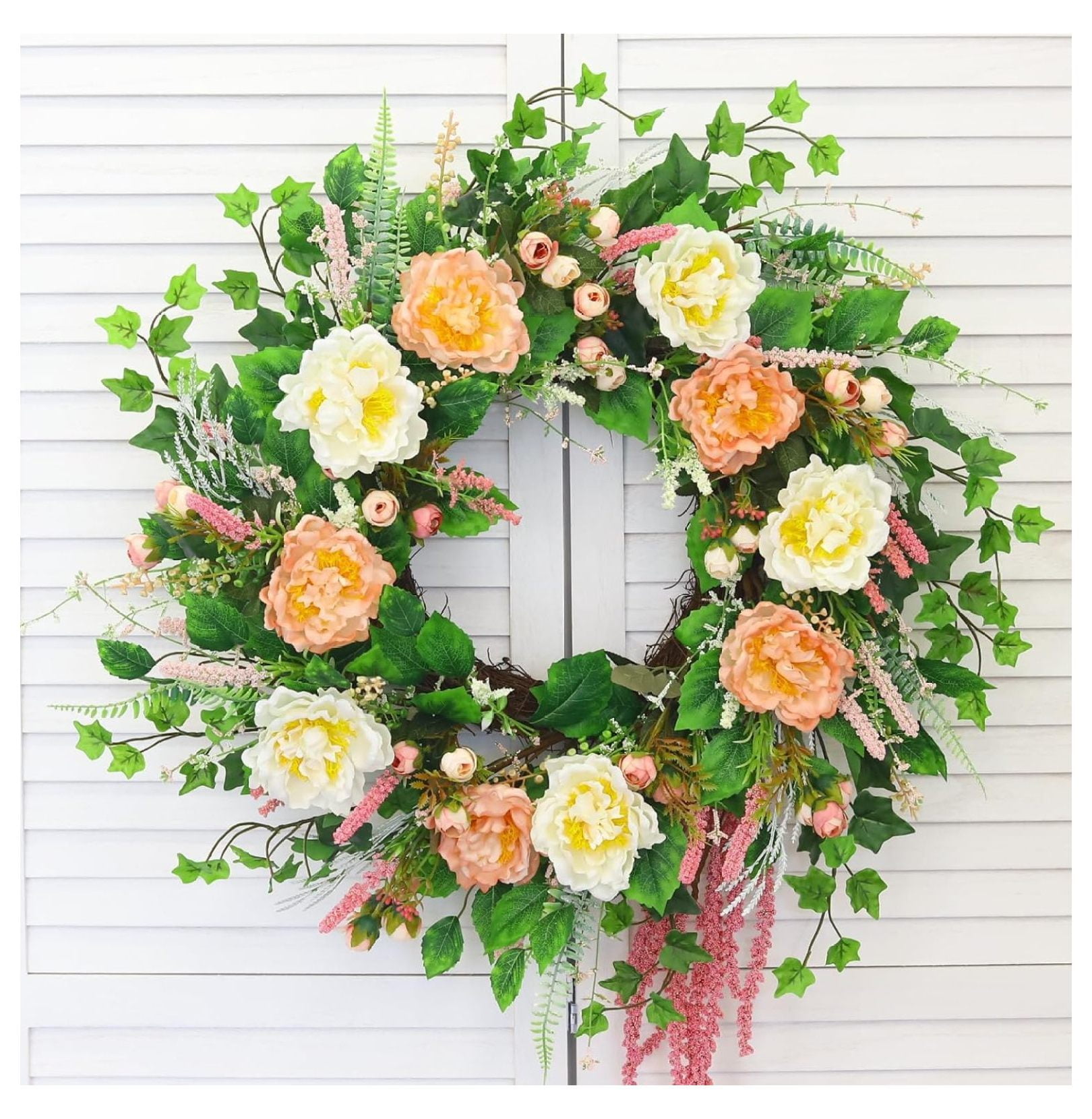 26 Inch Spring Wreaths for Front Door, Large Peony Flower Summer Door ...