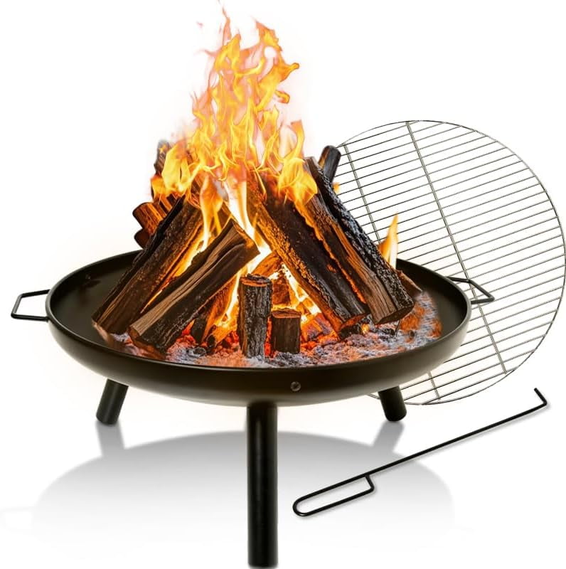 26 Inch Square Fire Pit: Outdoor Charcoal Grill Extra Deep Wood Burning ...