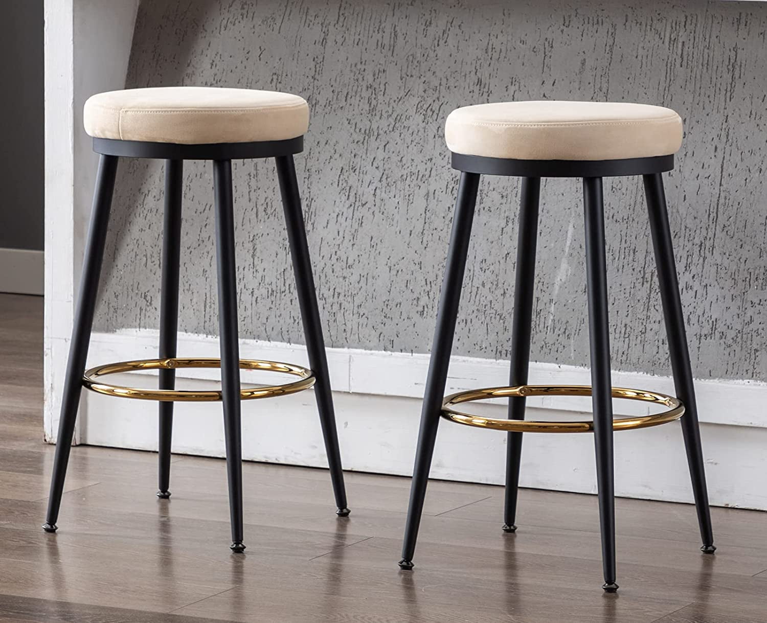26 Inch Stools Modern Metal Stools with Golded Footrest Velvet Seat for ...