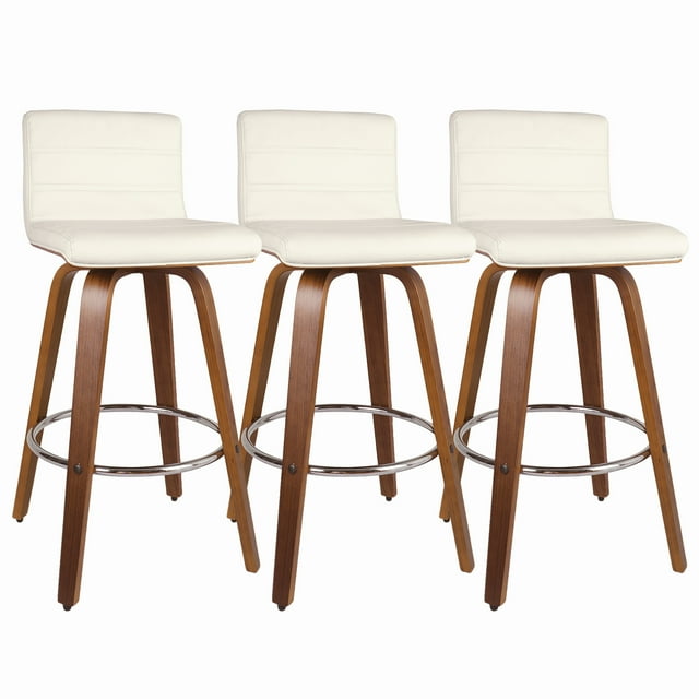 26 Inch Swivel Bar Stools Counter Height Set of 3 Modern PU Leather ...