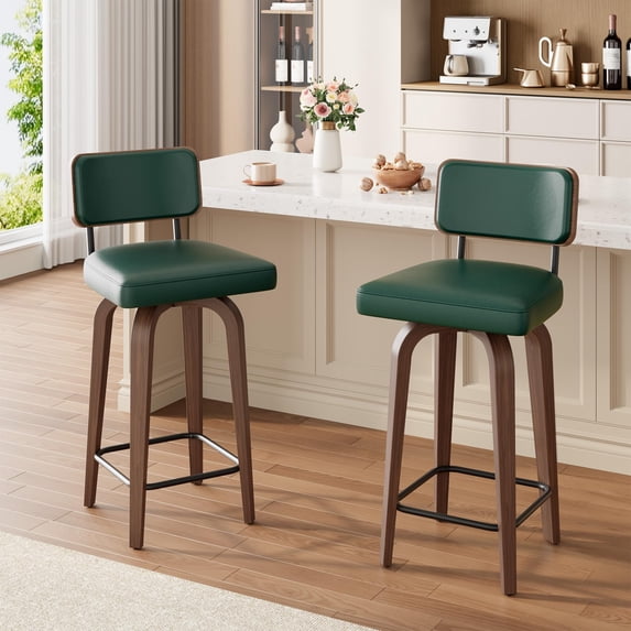 26 Inch Swivel Counter Height Bar Stools with Back and Walnut Wood Legs ...
