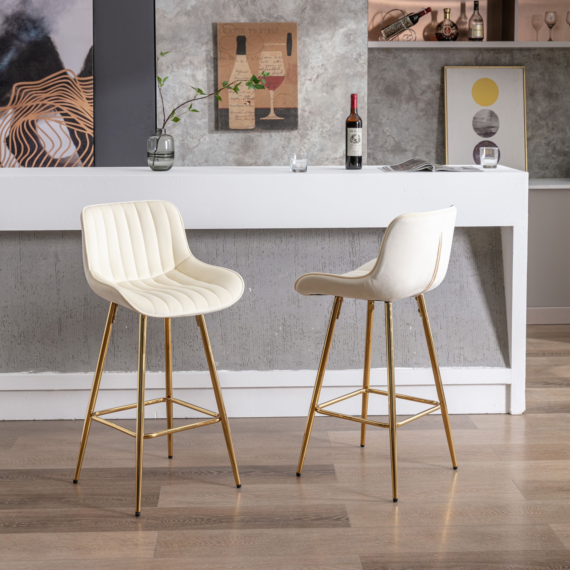 26 Inch Tufted Upholstered Dining Chair with Golden Metal Legs and Back ...