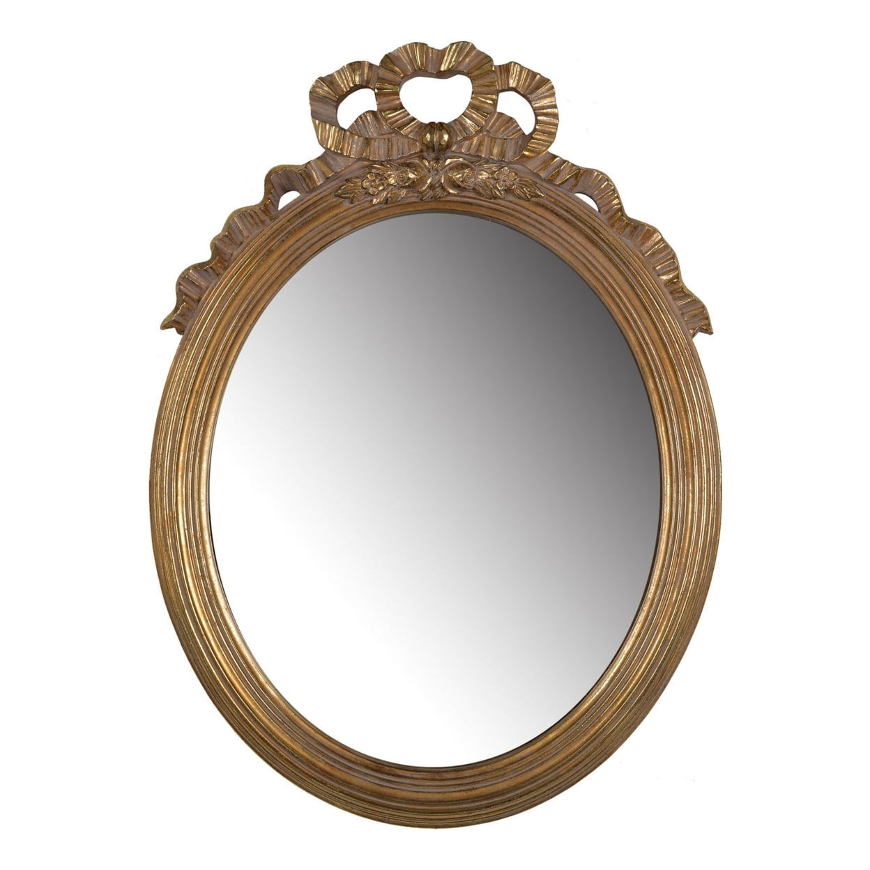 26 Inch Wall Accent Mirror with Ornate Polyresin Floral Crest, Antique ...