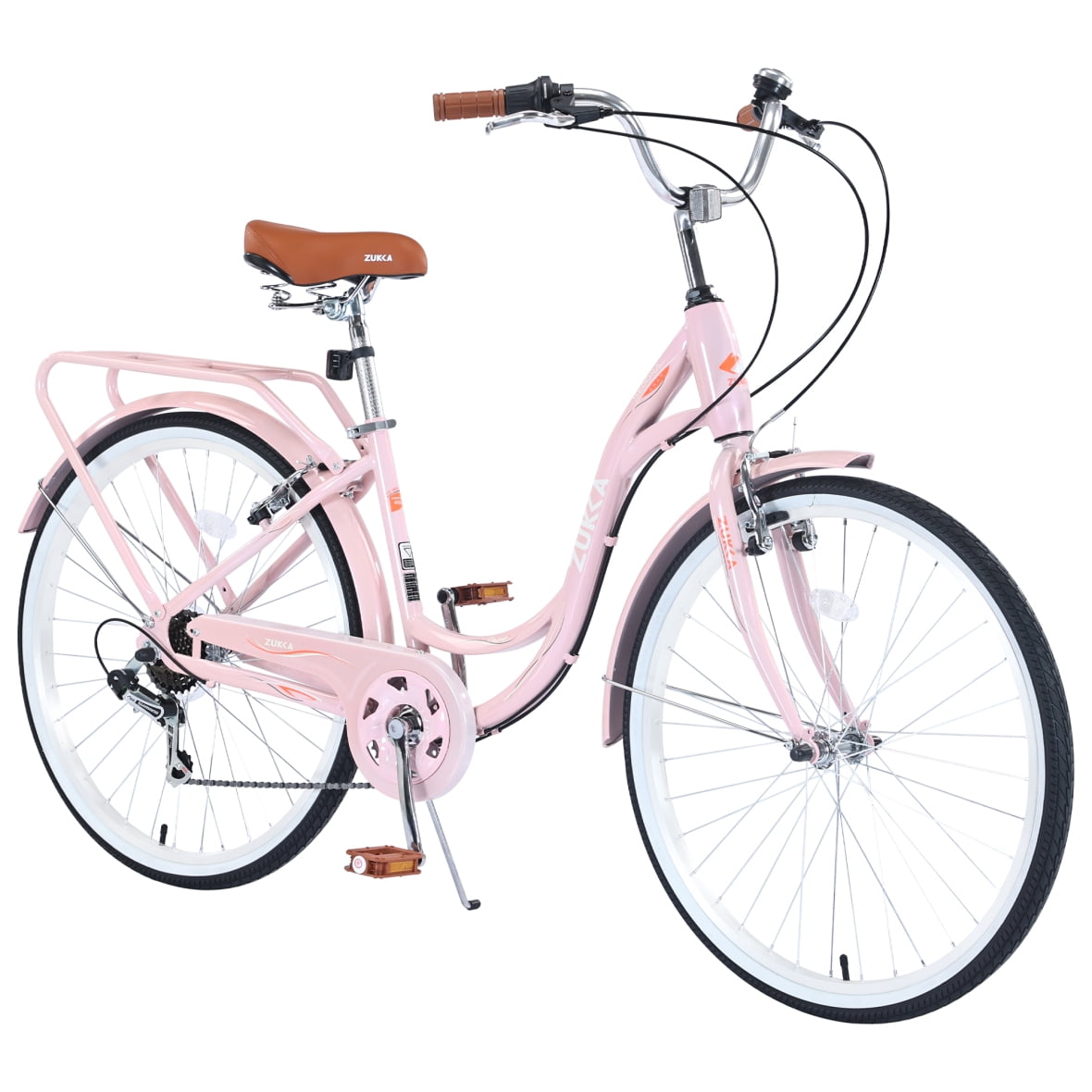 26-Inch Women's Cruiser Bike, Shimano 7-Speed Beach Cruiser with Dual V-Brakes, Lightweight City ...