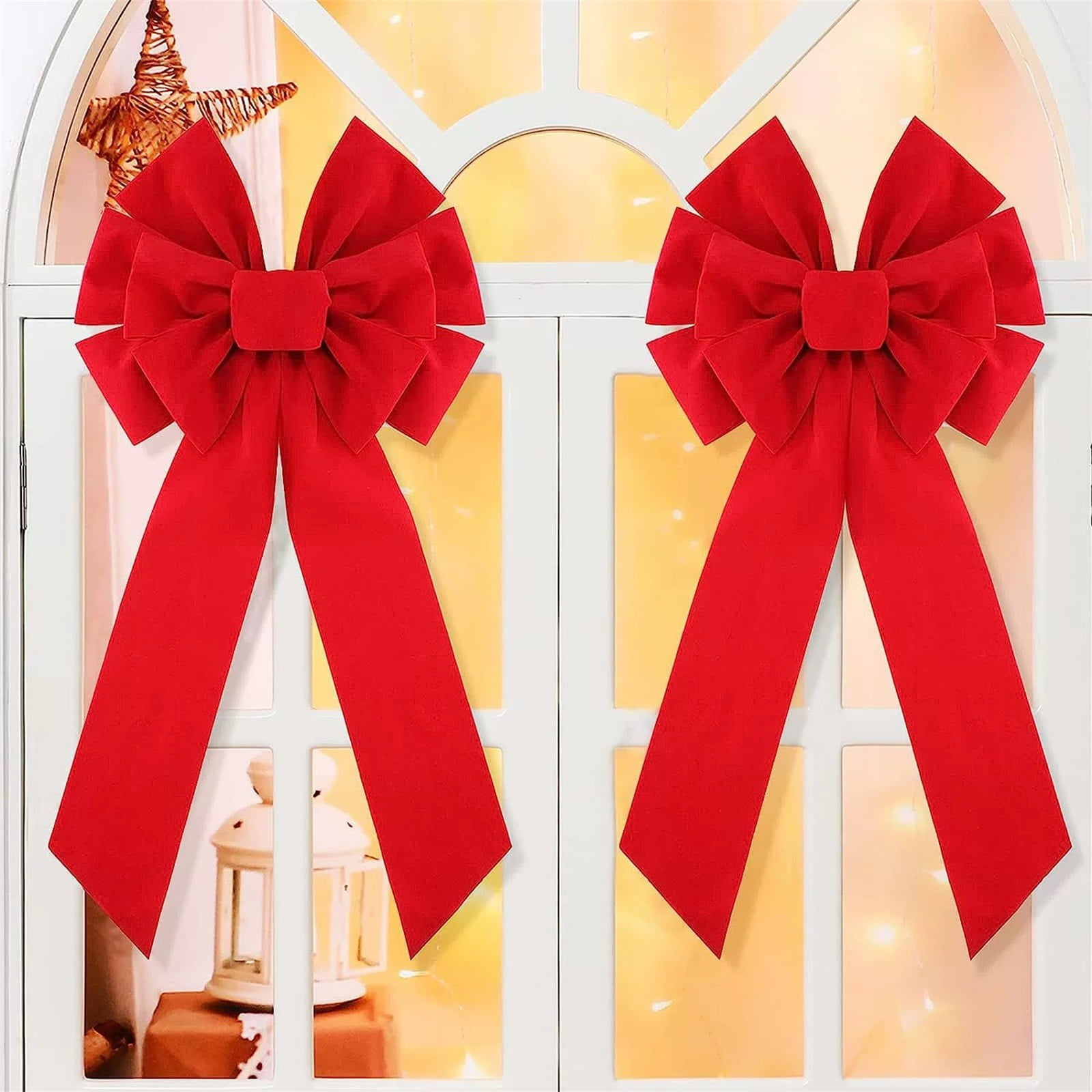 26 Inches Christmas Bows Garland with Red Velvet Bows for Stairs Fence ...