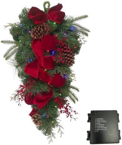 26 Inches Teardrop with Red Velvet Bows, Pinecones, Berries, 35 Color ...