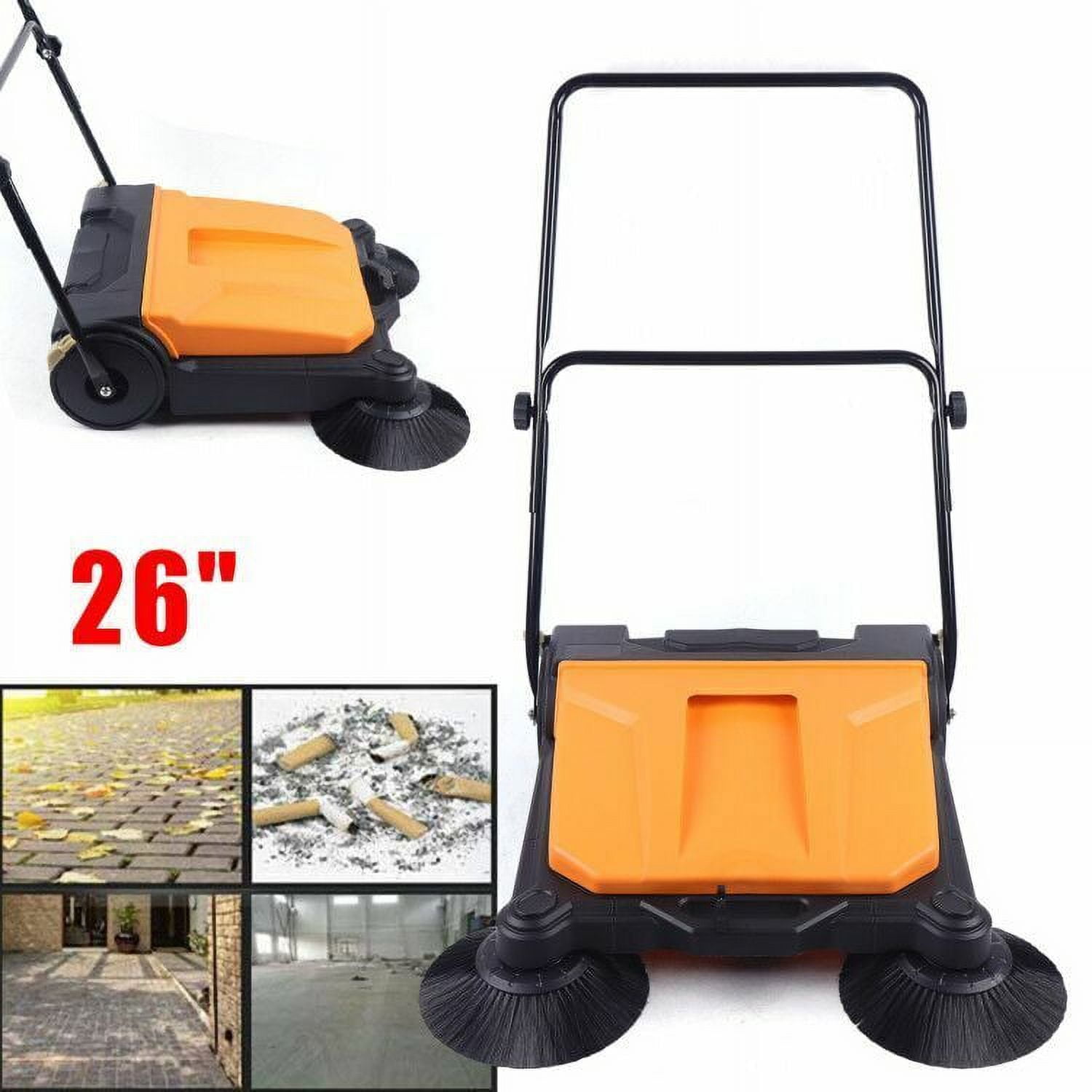 26" Industrial Floor Twin Sweeper,Dual Side Brooms,Walk-Behind Outdoor ...