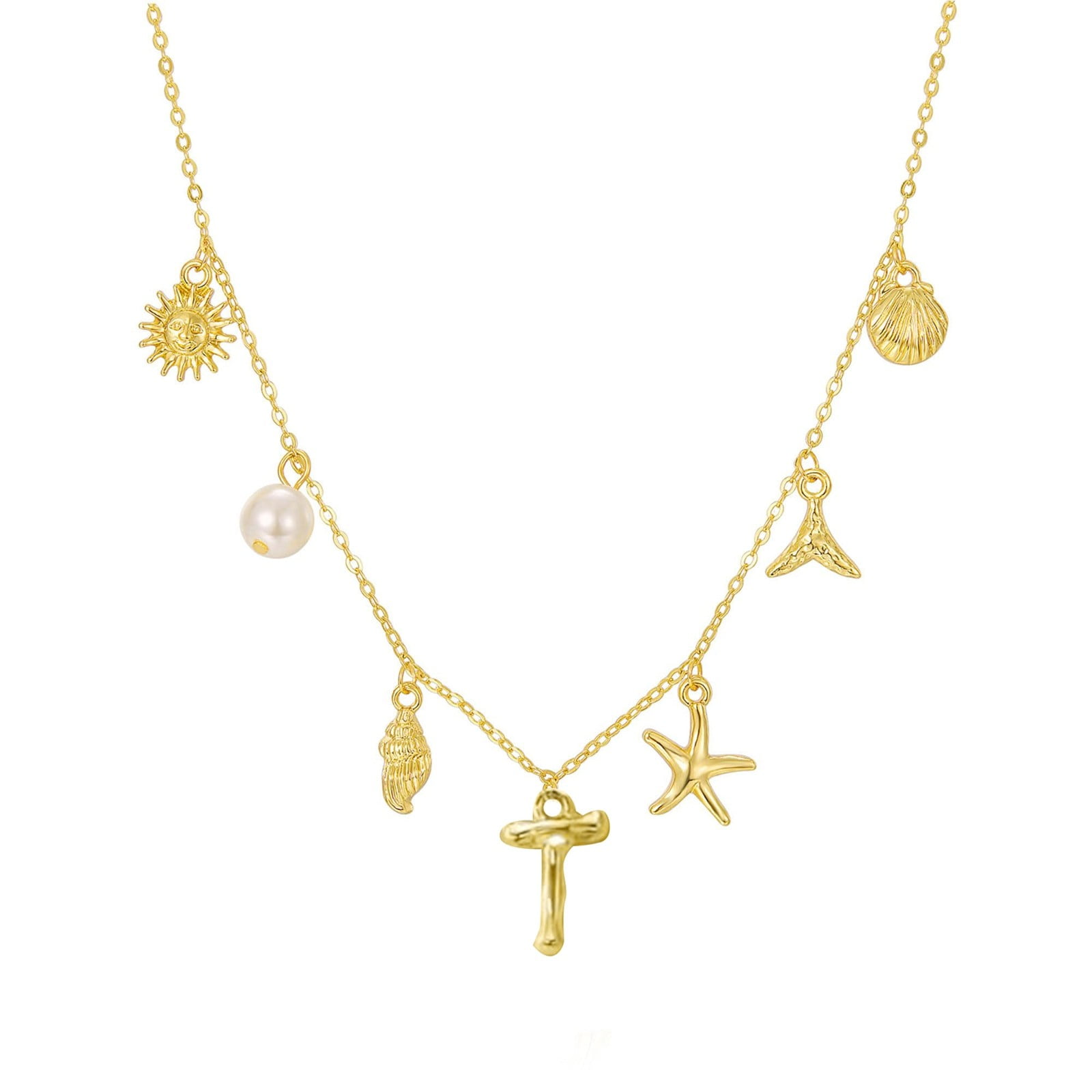 26 Initial Charm Necklace For Women Seashell Letter Necklaces Gold ...