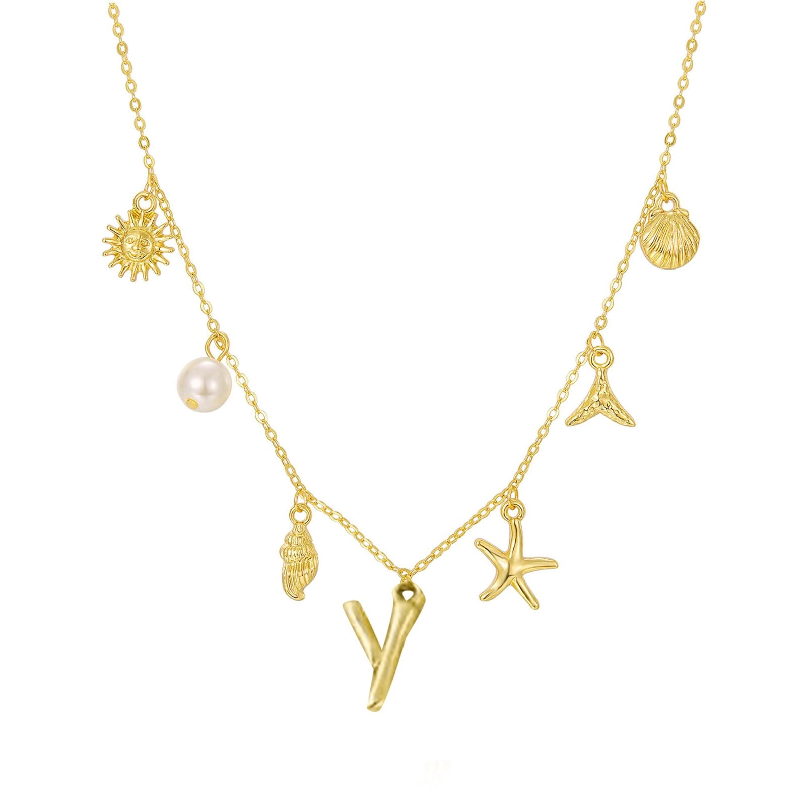 26 Initial Charm Necklace for Women Seashell Letter Pendant Gold Boho ...