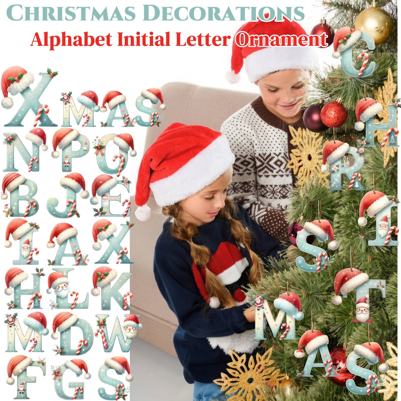 26 Initial Letter Christmas Tree Hanging Ornaments Blue Marine Theme ...