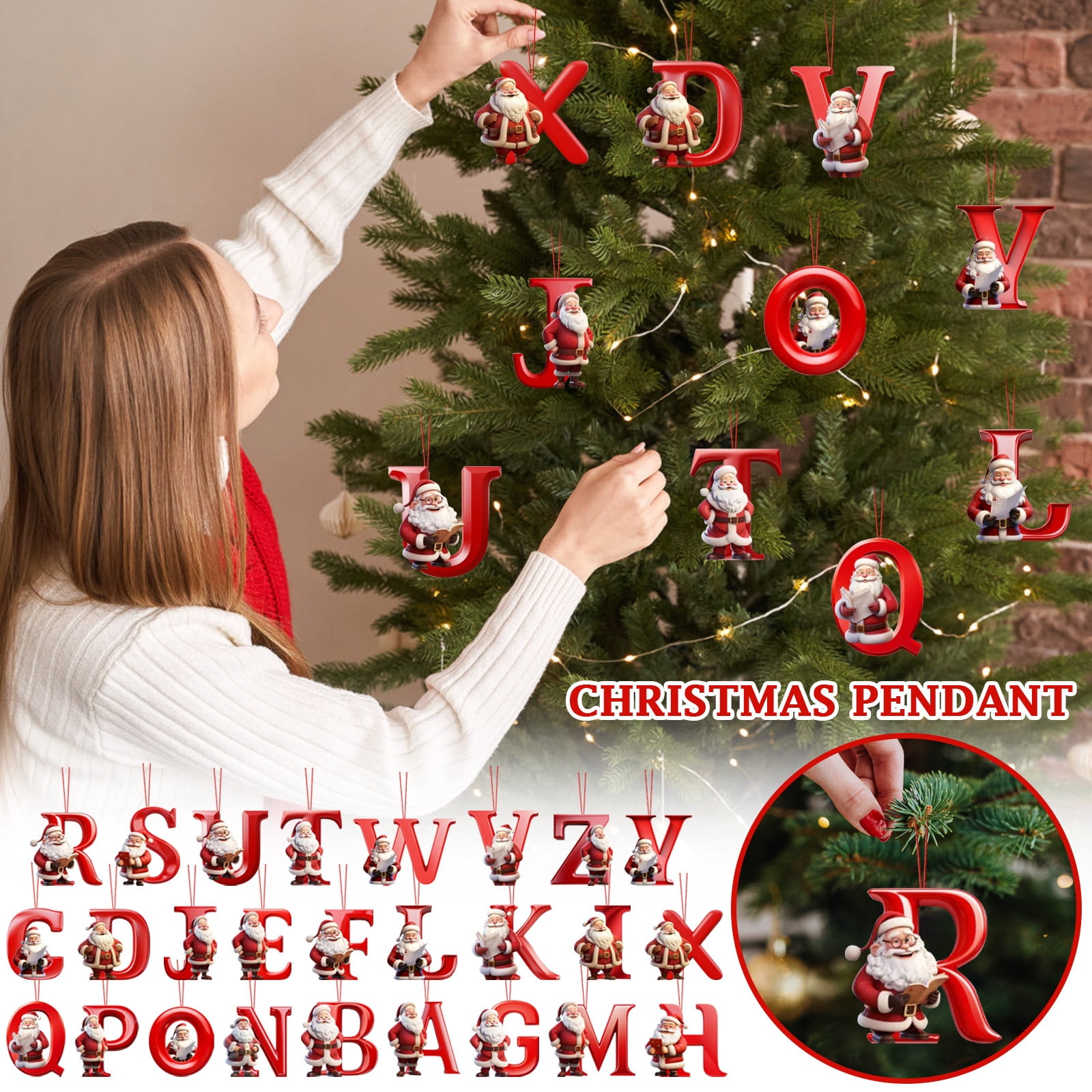 26 Initial Letter Christmas Tree Hanging Ornaments Red Personalized 2D ...