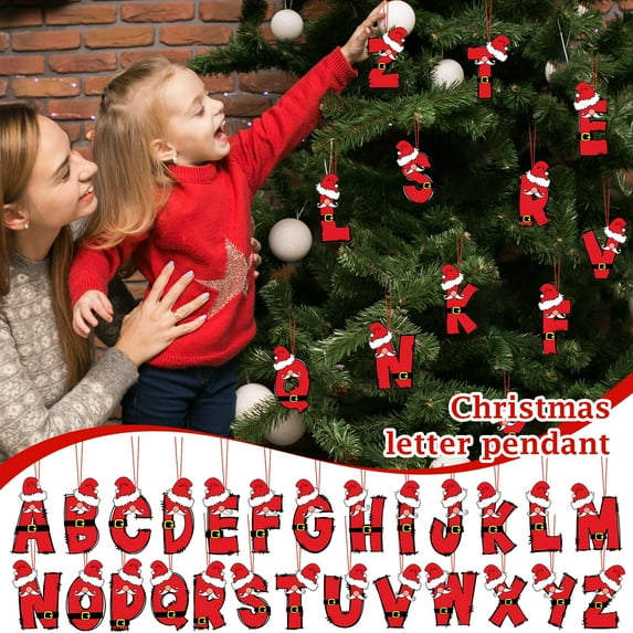 26 Initial Letter Christmas Tree Hanging Ornaments Red Personalized ...