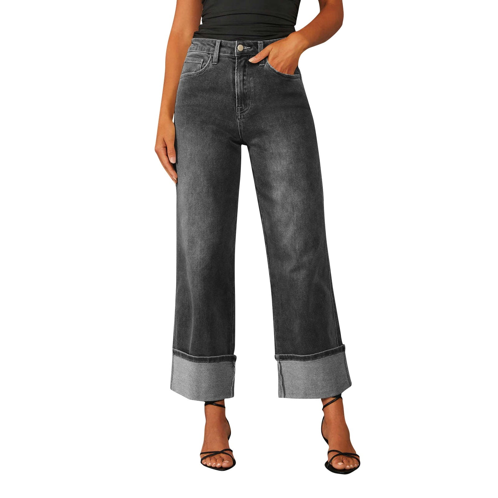 26" Inseam Straight Leg Jeans for Women Trendy Cropped High Waisted ...