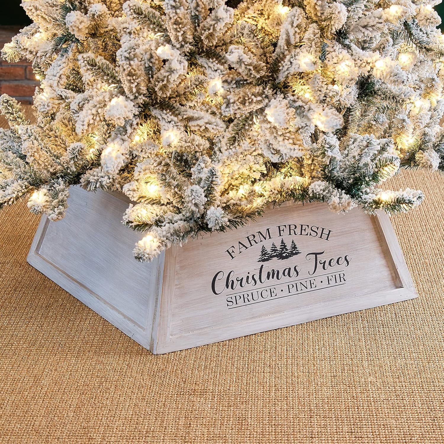 26" L Natural Wooden Trapezoid Tree Collar, Rustic Christmas Trees ...