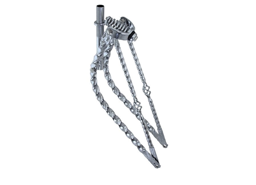 26 LOWRIDER BENT SQUARE SPRING FORK 1 INCH W/TWISTED CAGE BARS CHROME ...