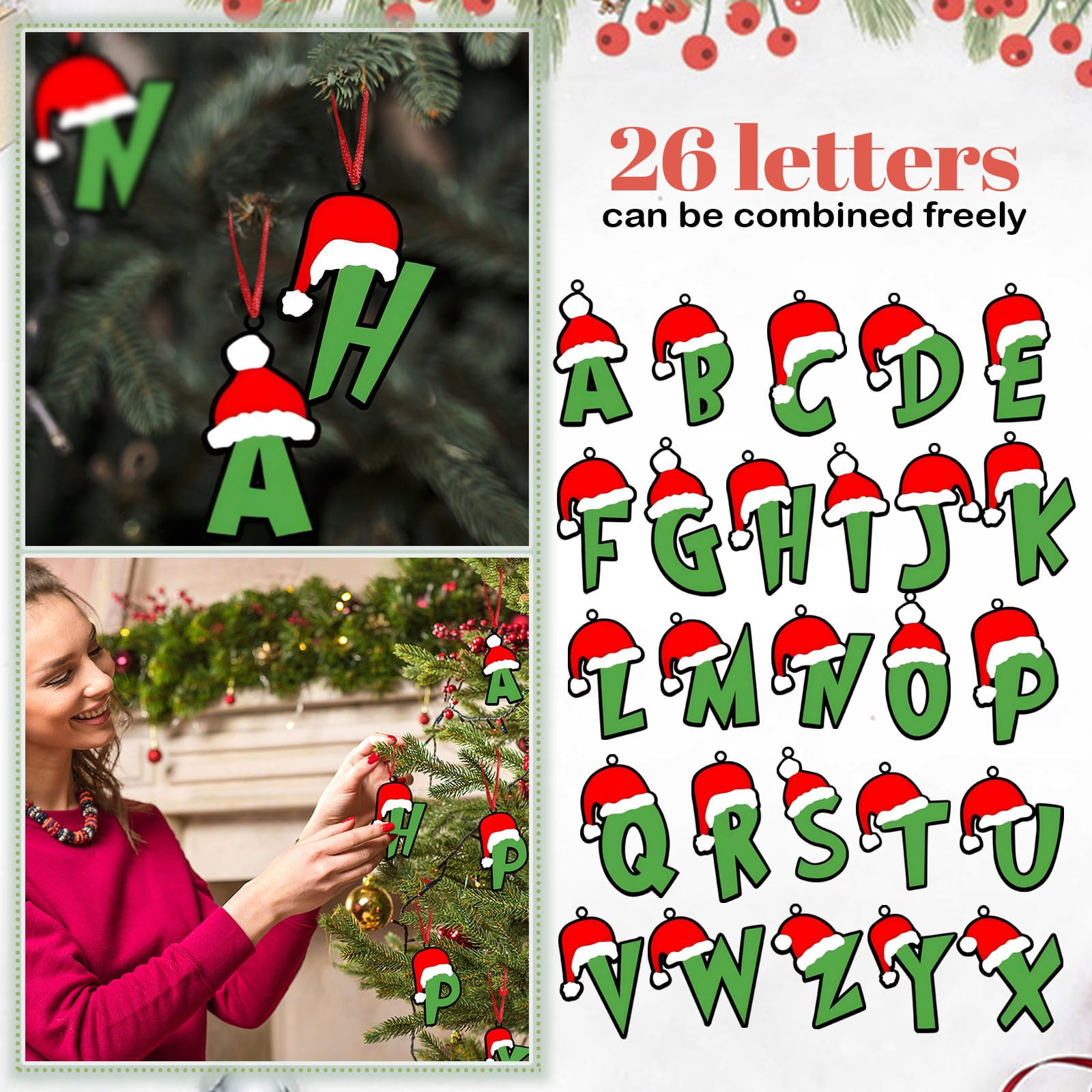 26 Letter Christmas Tree Hanging Ornaments Pendant Personalized 2D Flat ...