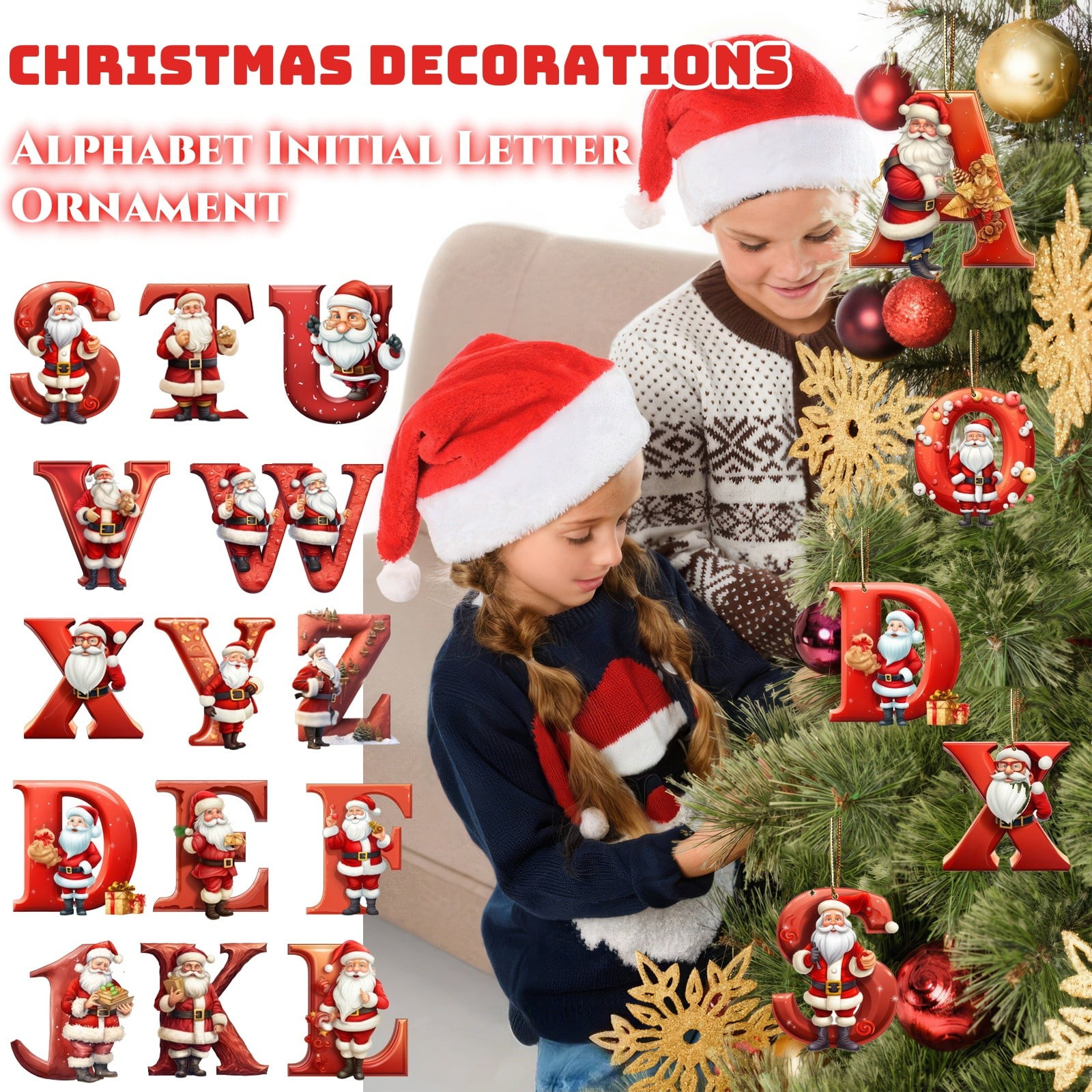 26 Letter Christmas Tree Hanging Ornaments Pendant Red Personalized 2D ...