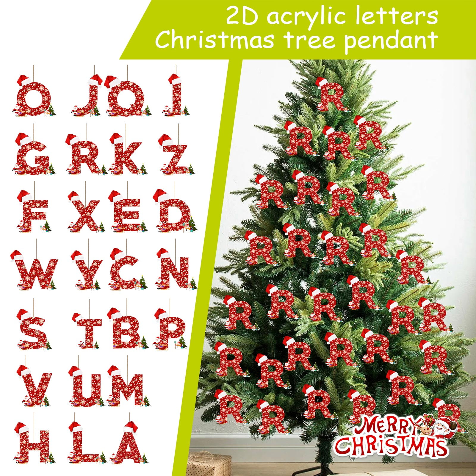 26 Letter Christmas Tree Hanging Ornaments Personalized 2D Flat ...