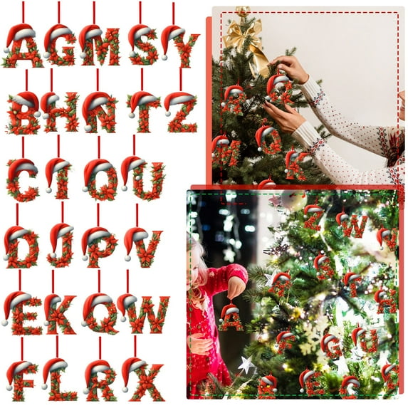 26 Letter Christmas Tree Hanging Ornaments A to Z Personalized 2D Flat ...