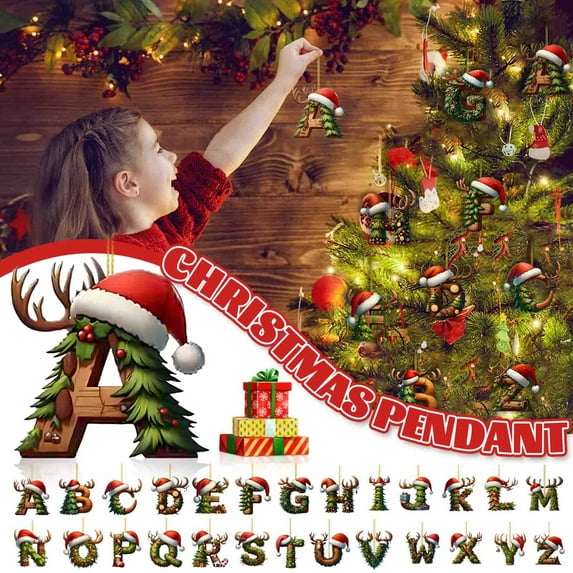 26 Letter Christmas Tree Hanging Pendant Ornaments with Antlers & Santa ...