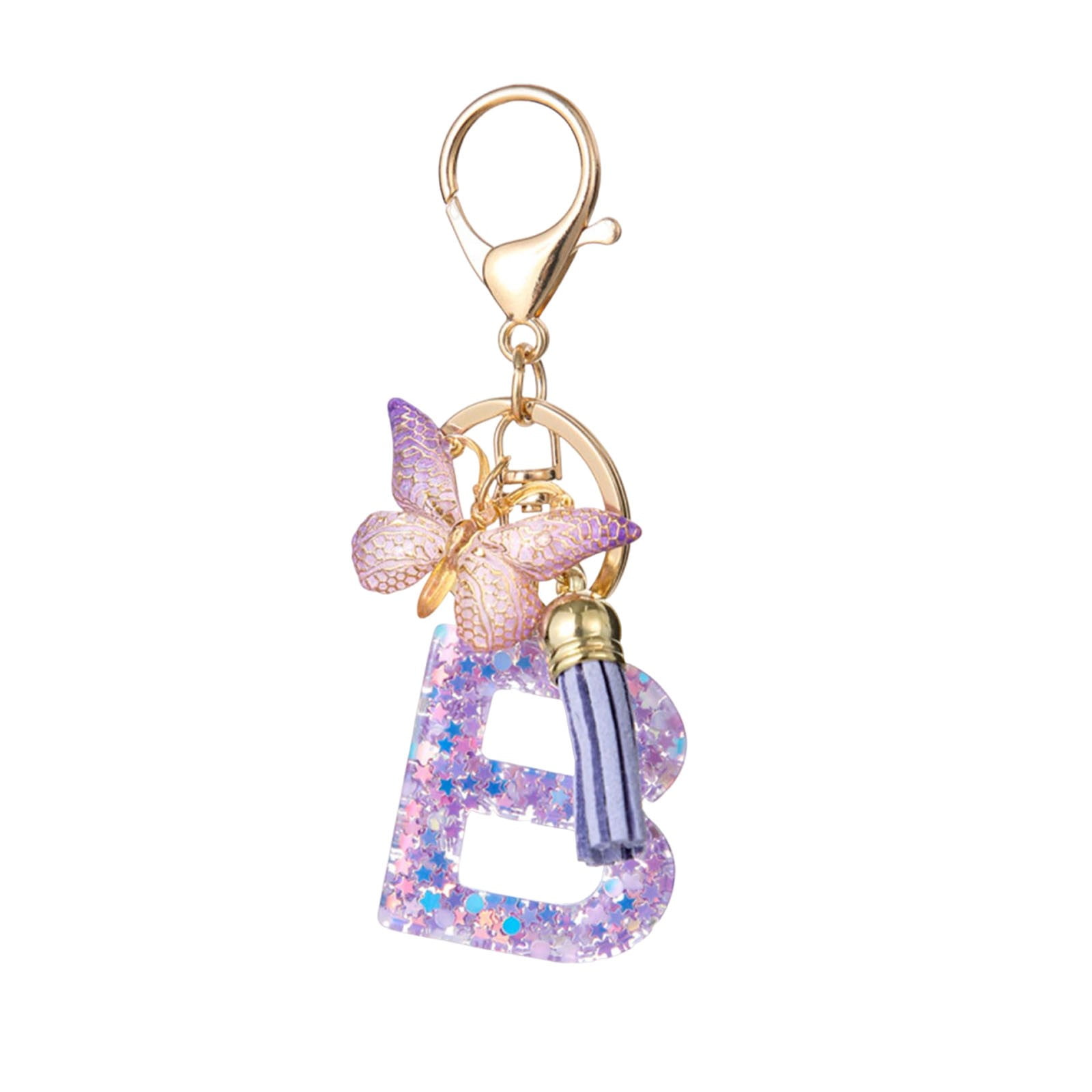 26-Letter Key Chain Pendant with Butterfly Tassel - Elegant Gradient ...