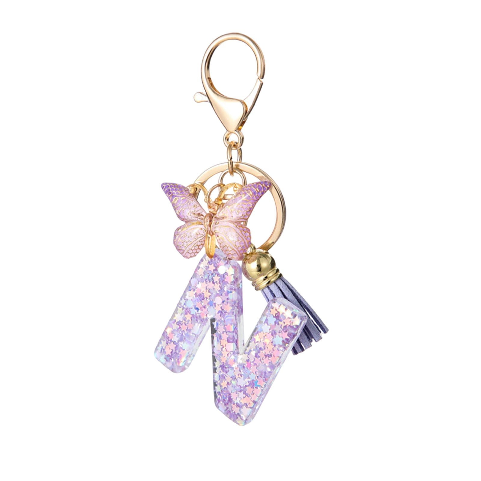 26-Letter Key Chain with Butterfly Tassel - Elegant Gradient Pendant ...