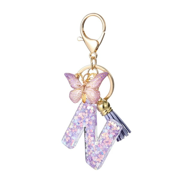 26-Letter Key Chain with Butterfly Tassel - Elegant Gradient Pendant ...